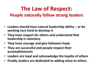 Twenty One Irrefuteable Laws of Leadership | PPTX
