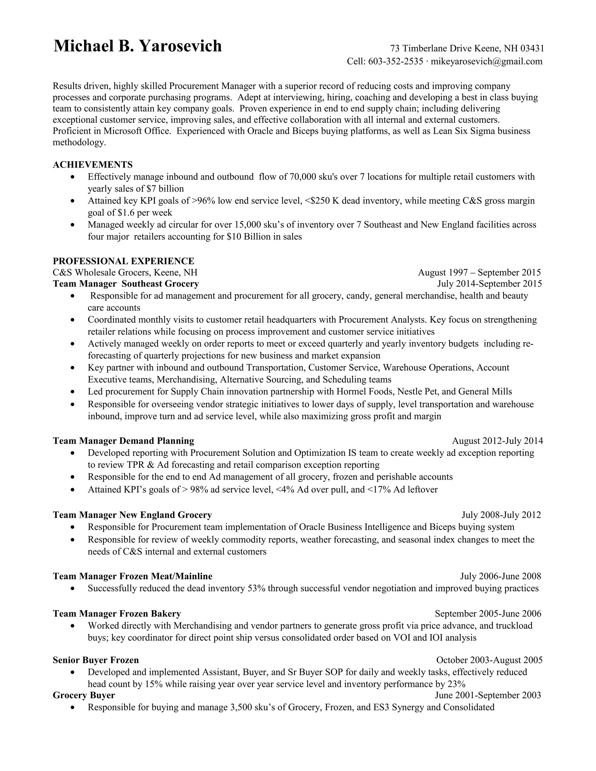 Mike Yarosevich resume | DOC