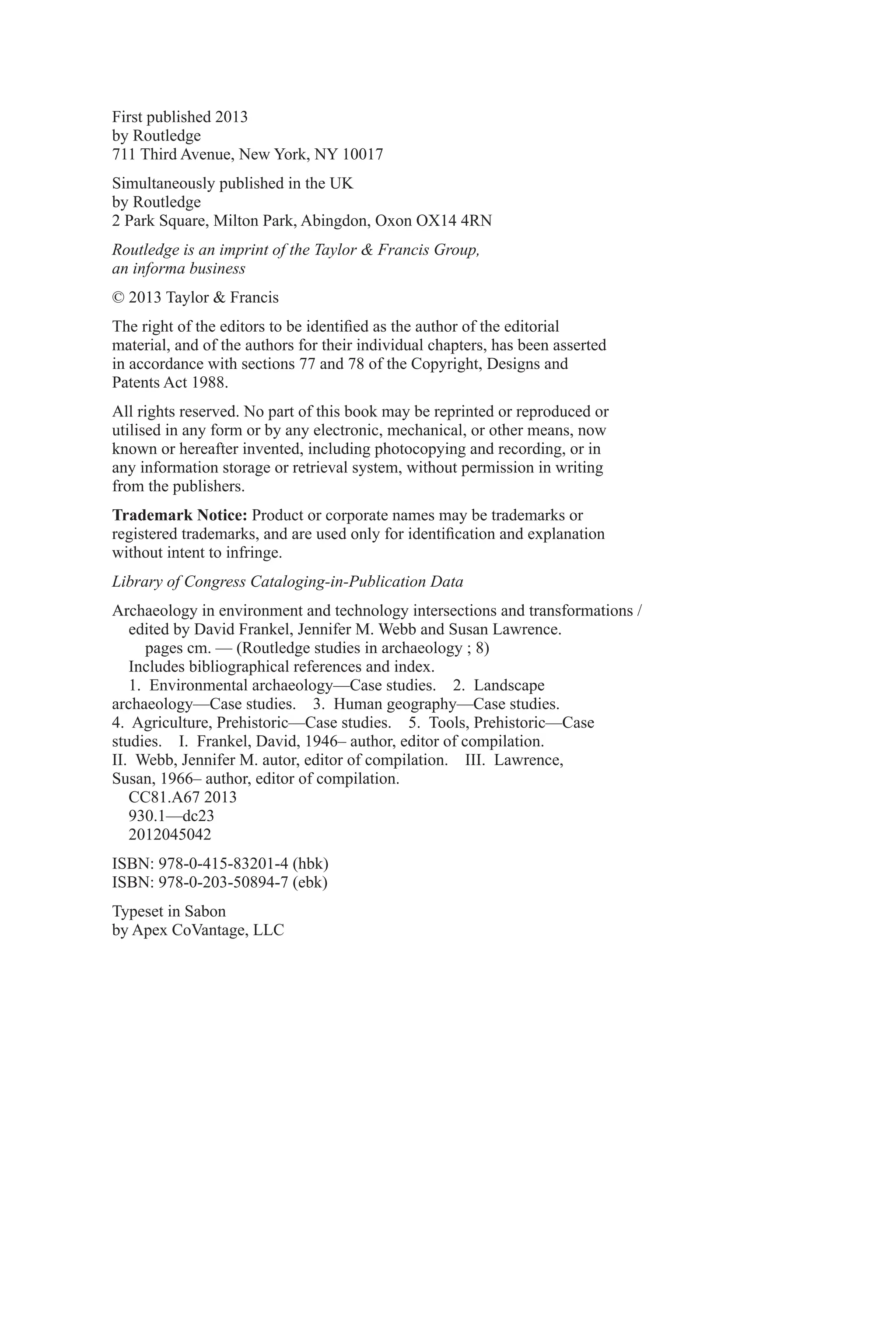Archaeology In Environment And Technology Intersections And ...