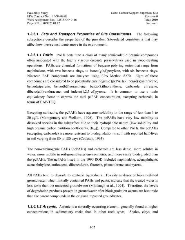 US EPA and Beazer Final Koppers Feasibility Study Rev. 1 5/12/2010 | PDF