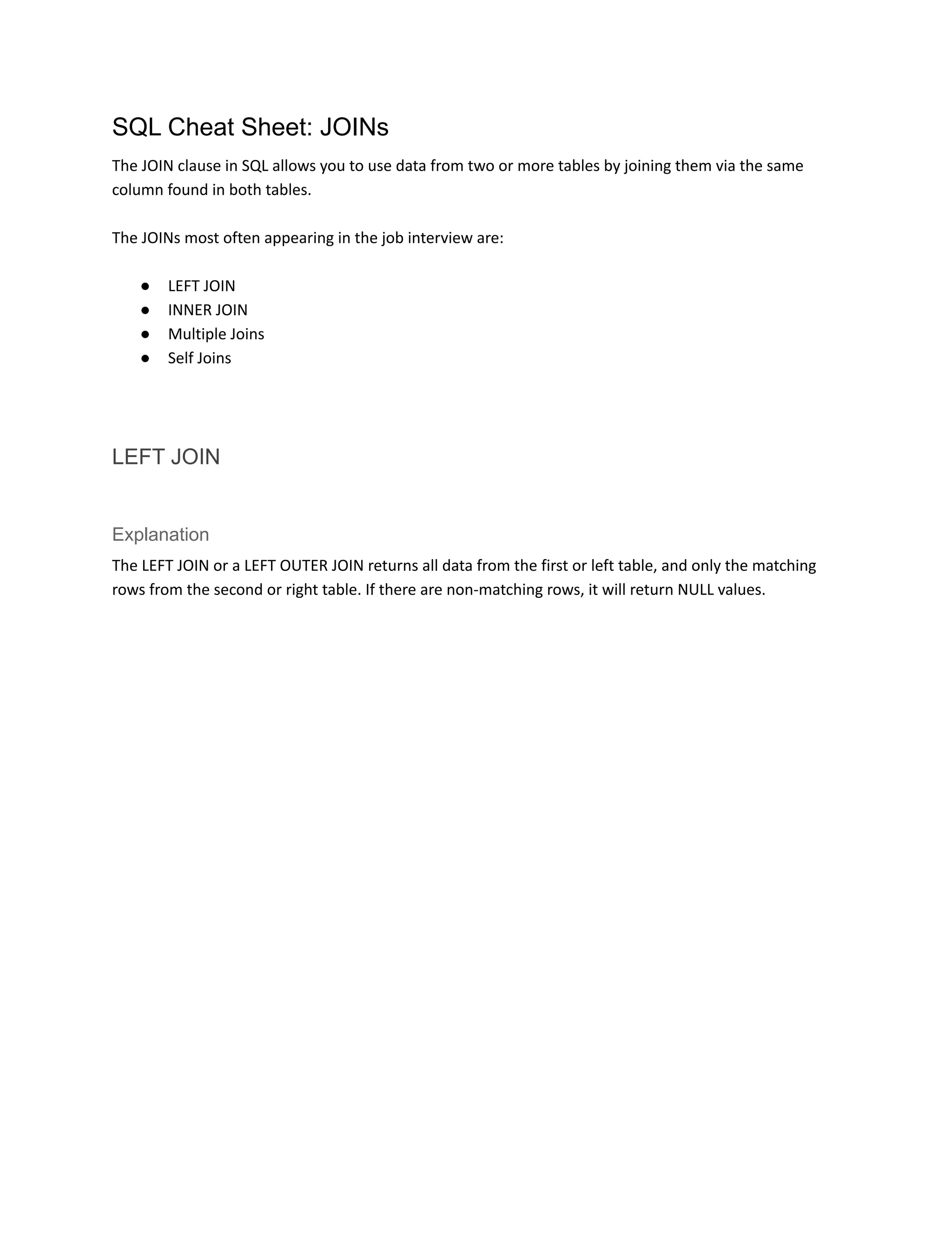 SQL CHEAT SHEET | PDF
