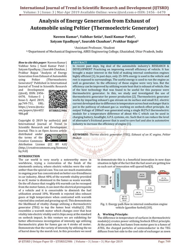 Analysis of Energy Generation from Exhaust of Automobile using Peltier Thermoelectric Generator ...