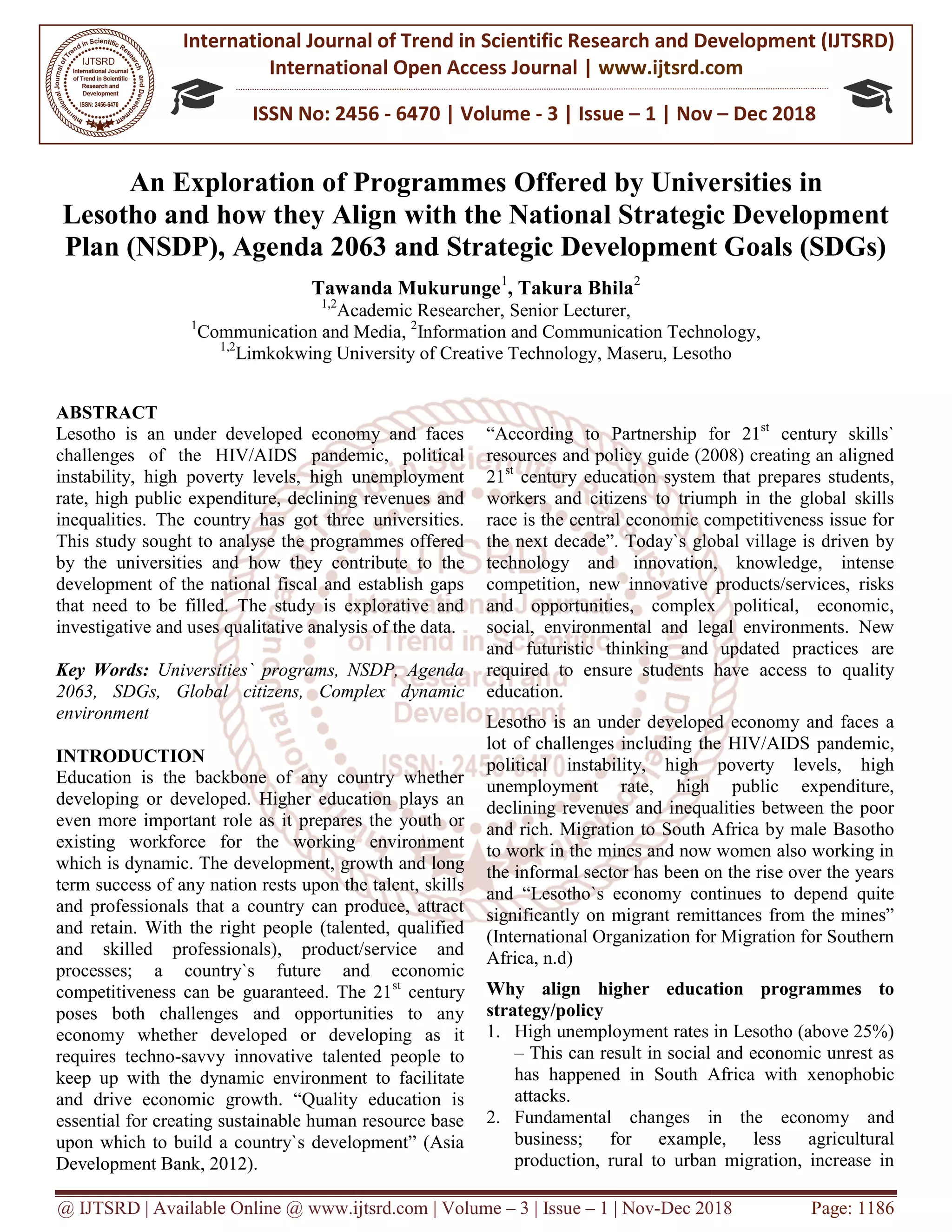 An Exploration of Programmes Offered by Universities in Lesotho and how ...