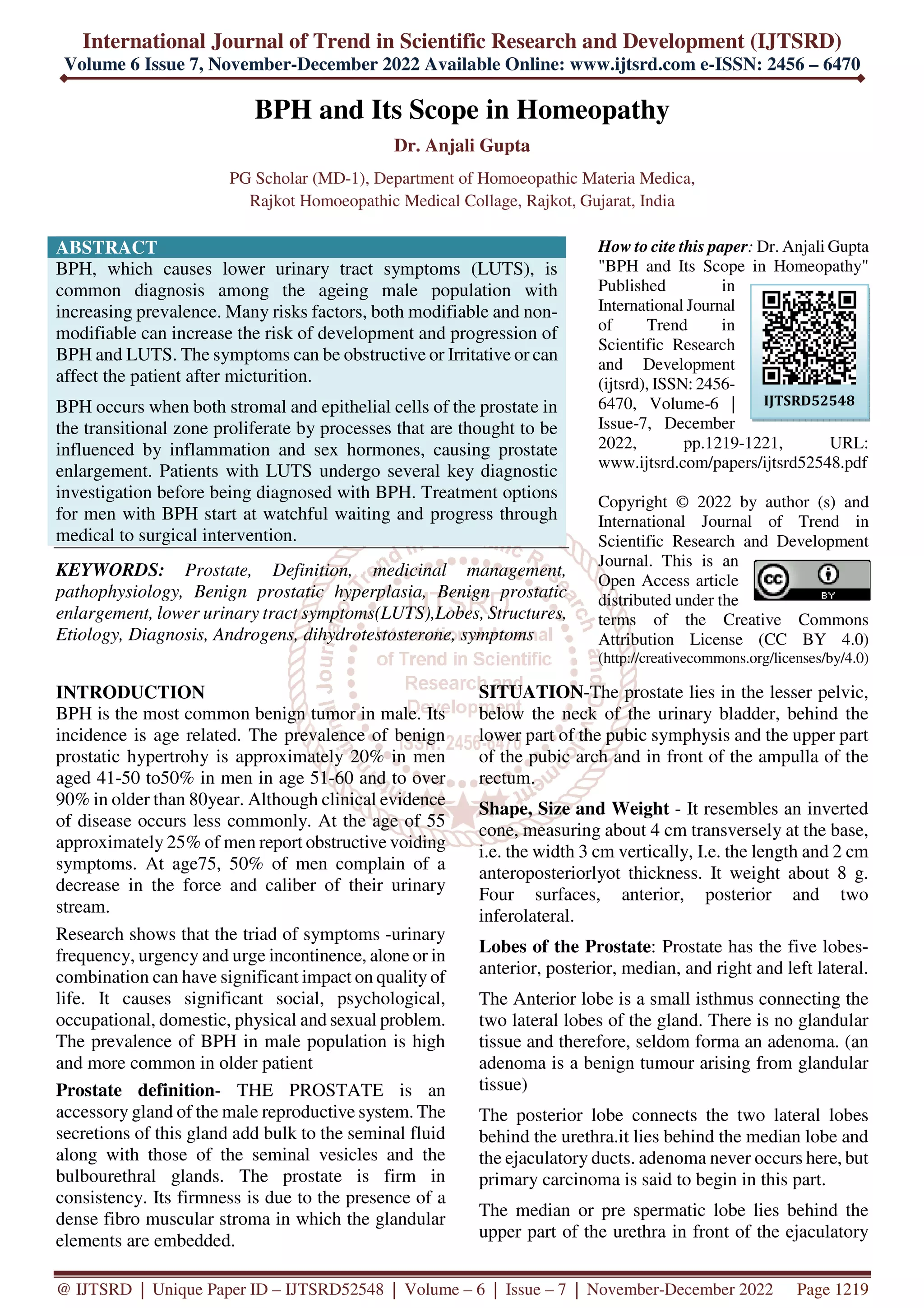 BPH and Its Scope in Homeopathy | PDF