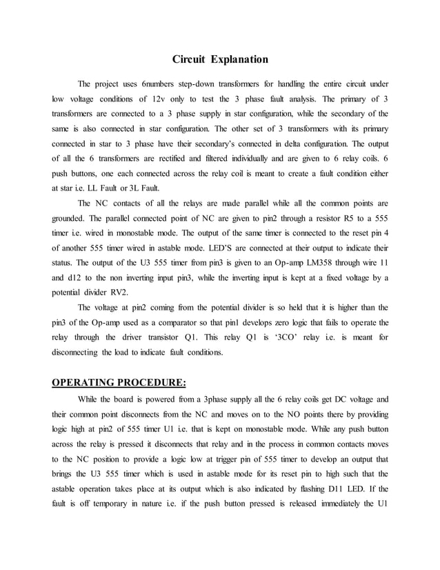 circuit explanation of Three phase fault analysis with auto reset for ...