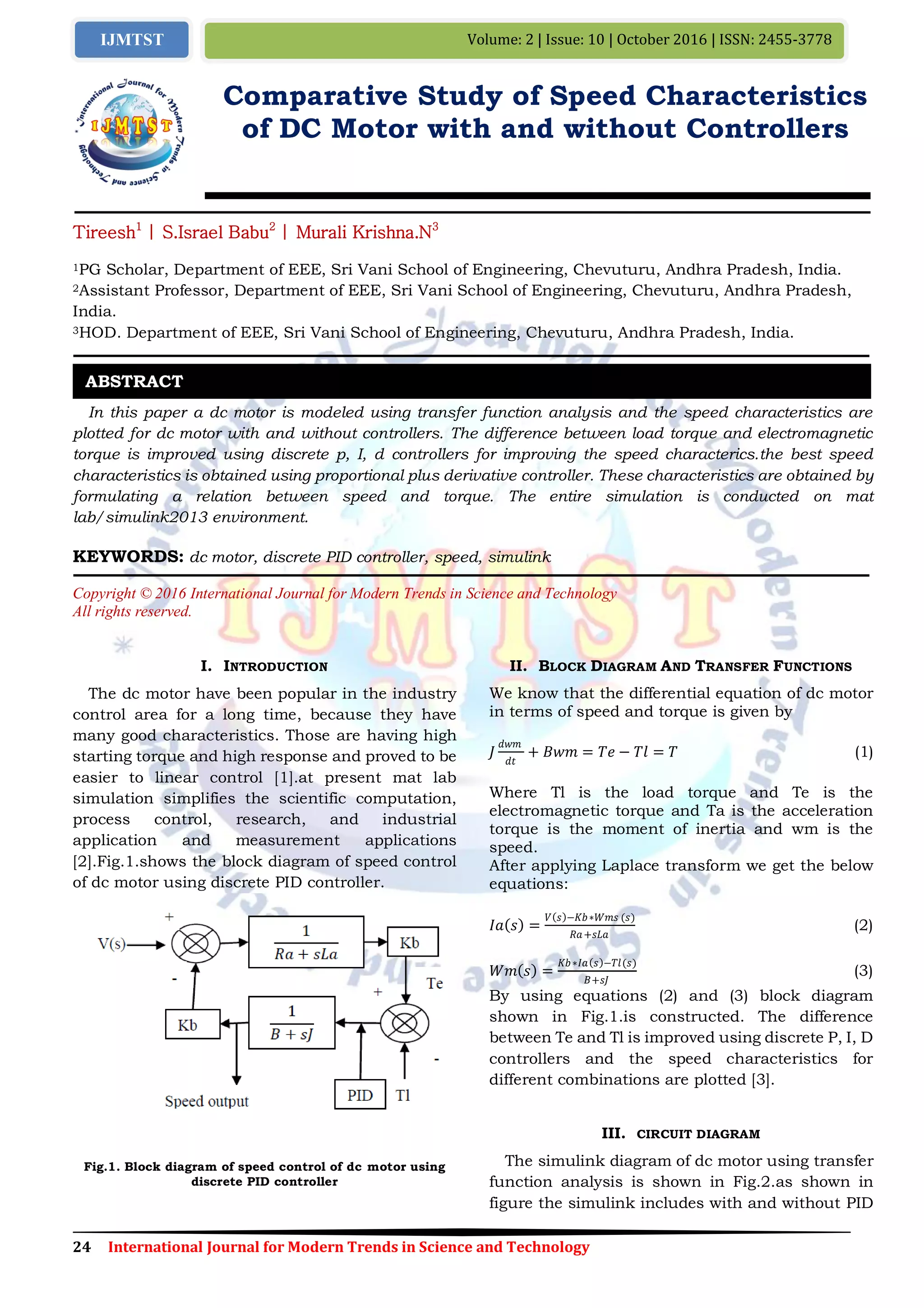 Comparative Study of Speed Characteristics of DC Motor with and without Controllers | PDF
