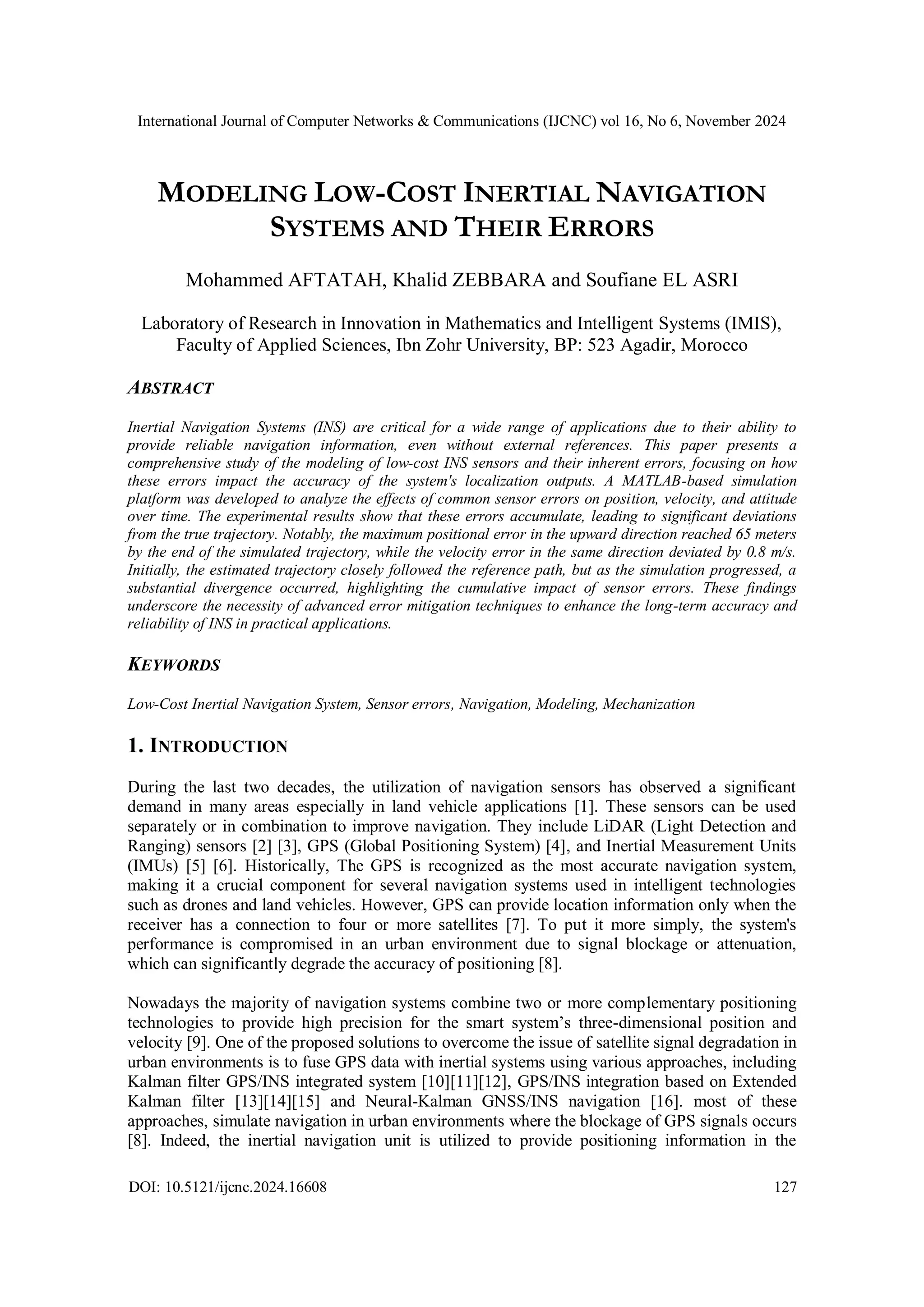 Modeling Low-cost Inertial Navigation Systems and their Errors | PDF