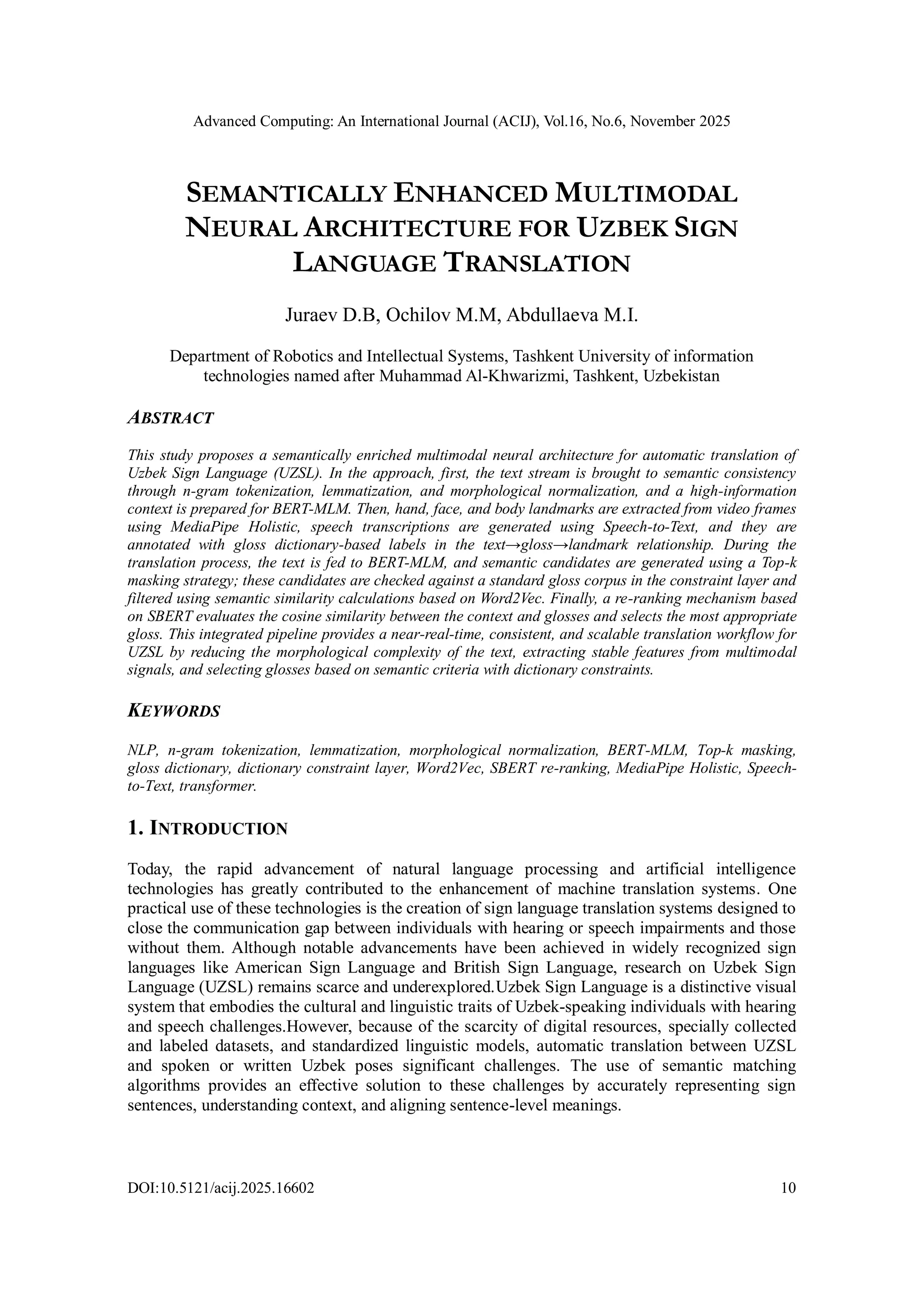 SEMANTICALLY ENHANCED MULTIMODAL NEURAL ARCHITECTURE FOR UZBEK SIGN ...