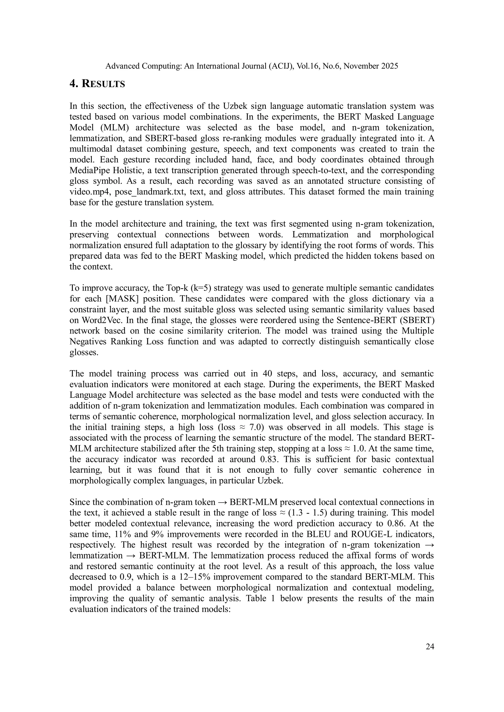 SEMANTICALLY ENHANCED MULTIMODAL NEURAL ARCHITECTURE FOR UZBEK SIGN LANGUAGE TRANSLATION | PDF