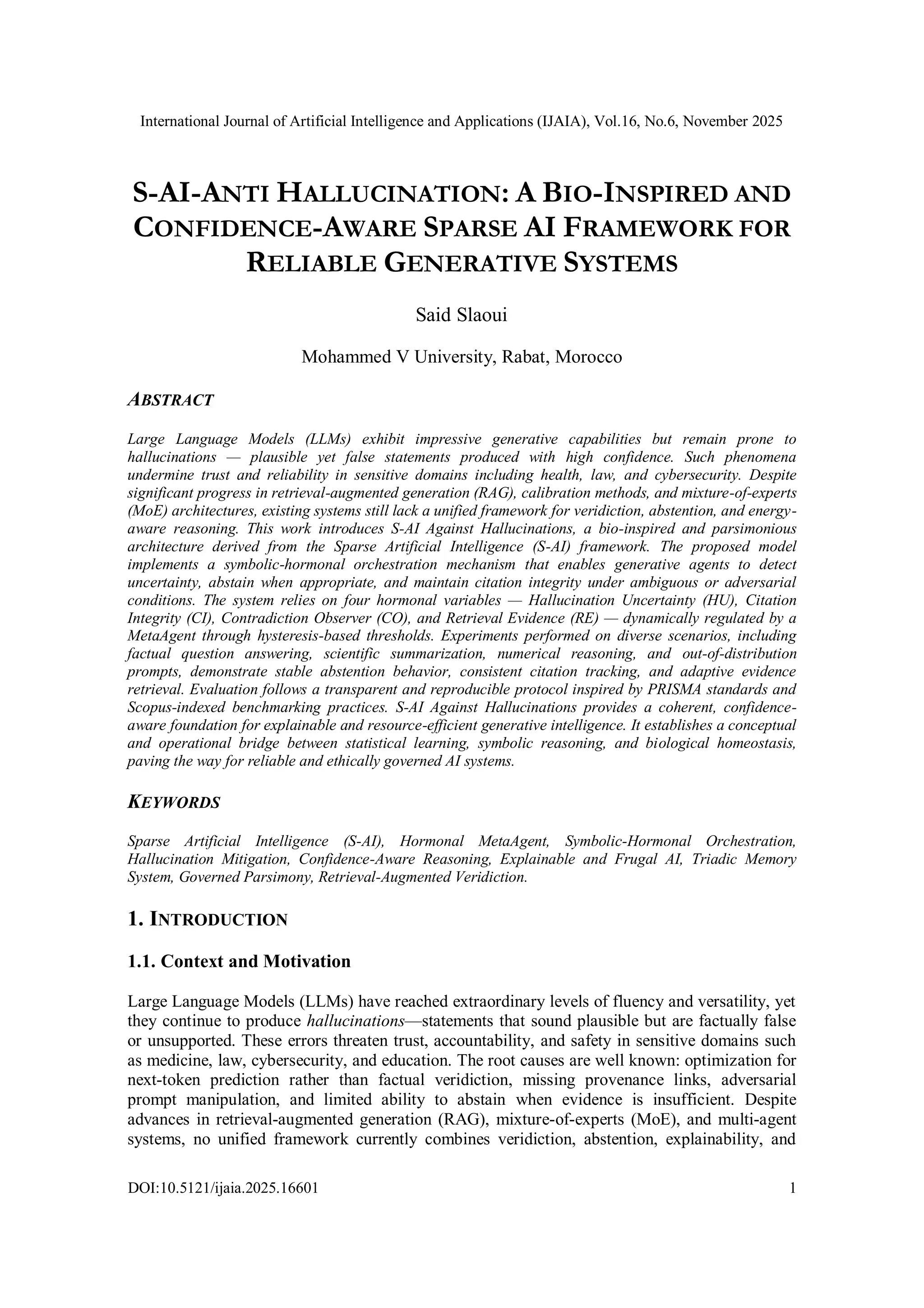 S-AI-Anti Hallucination: A Bio-Inspired and Confidence-aware Sparse AI ...