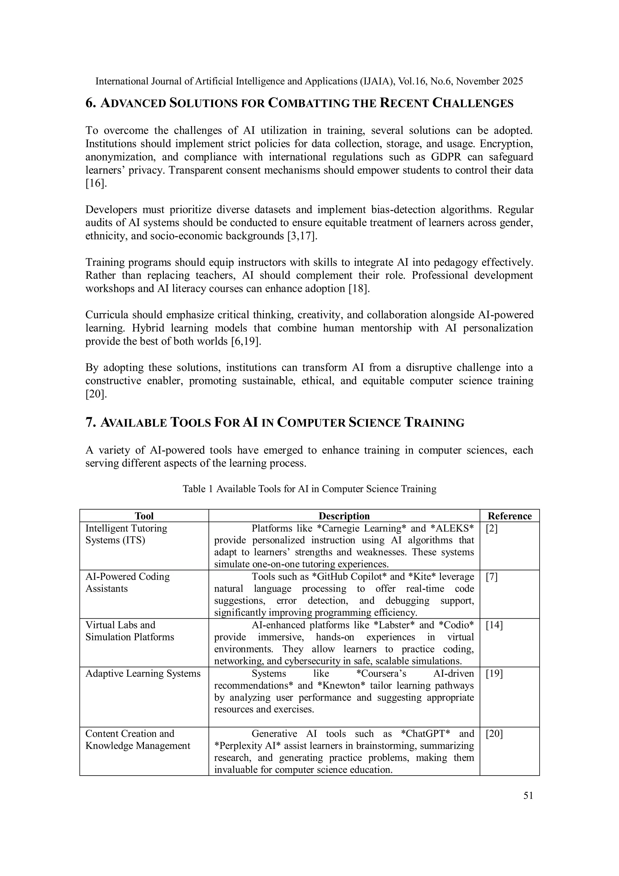Methods and Pathways for Effective Utilization of AI in Training of Computer Sciences: A ...