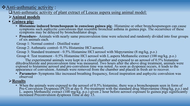 Animal model of Anti-asthmatic drug | PPTX | Allergies | Diseases and ...