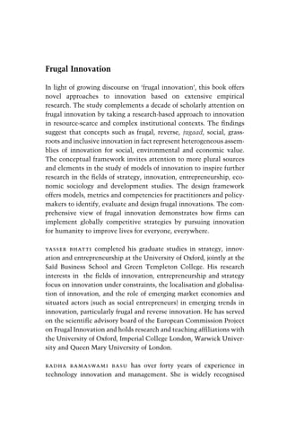 Frugal Innovation Models Means Methods Yasser Bhatti Radha Ramaswami ...