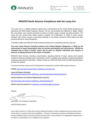 iMovR ARAUCO North America Compliance with the Lacey Act | PDF