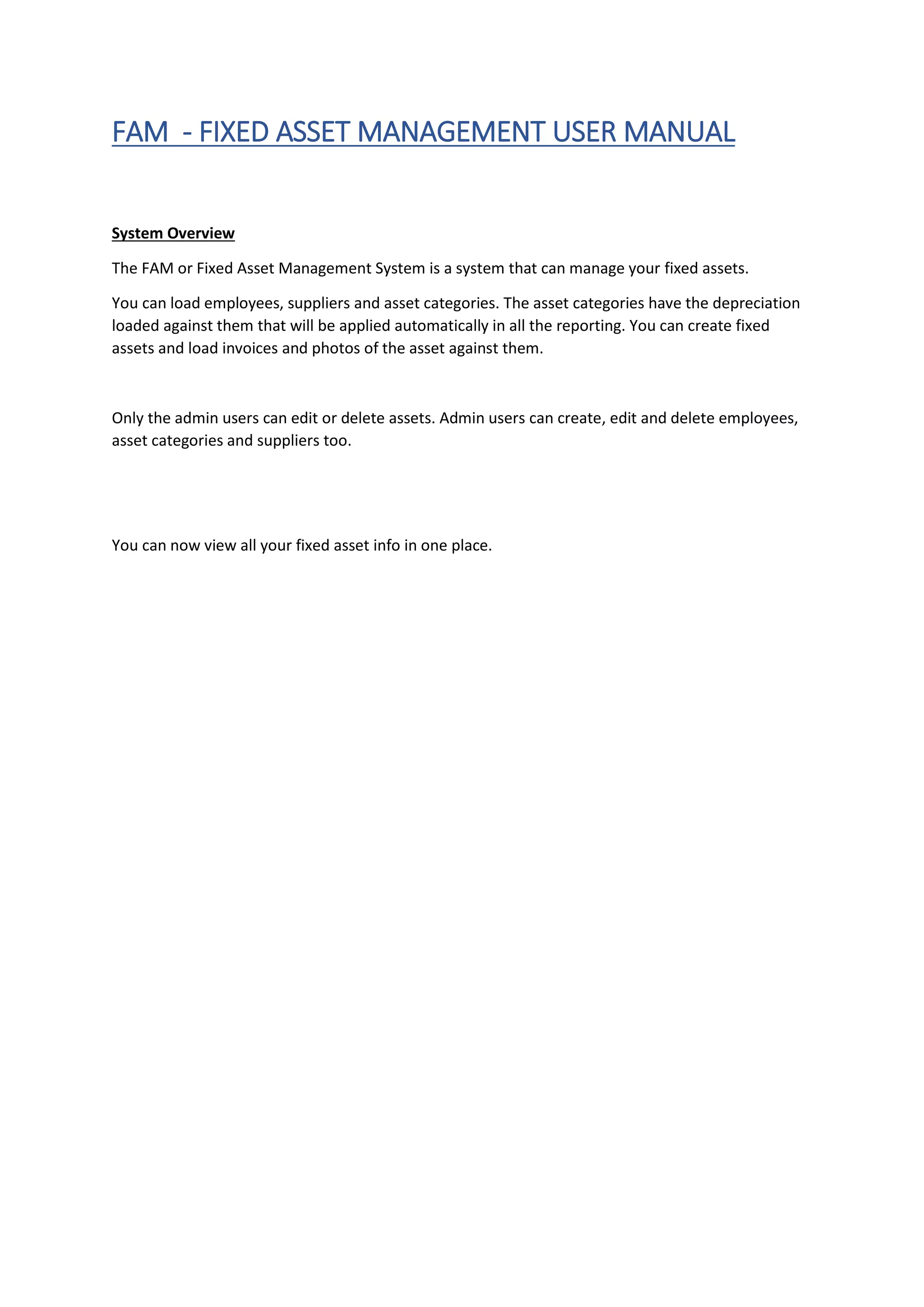 FAM - FixedAssetManagementSystemUserManual | PDF