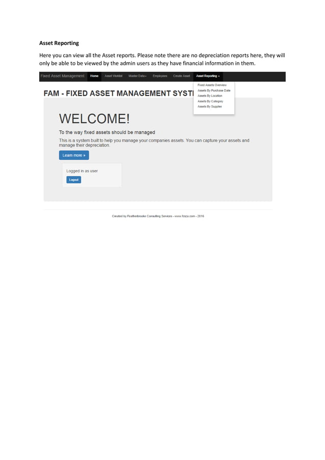 FAM - FixedAssetManagementSystemUserManual | PDF | Operating Systems | Computer Software and ...