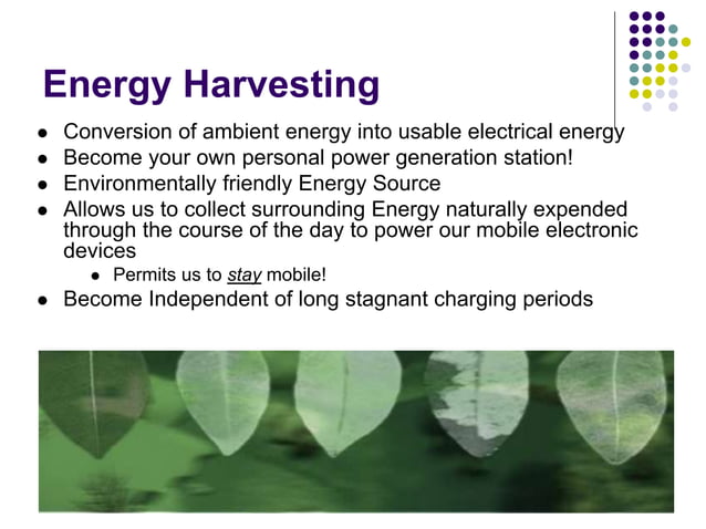 Energy harvesting and low power energy applications | PPT