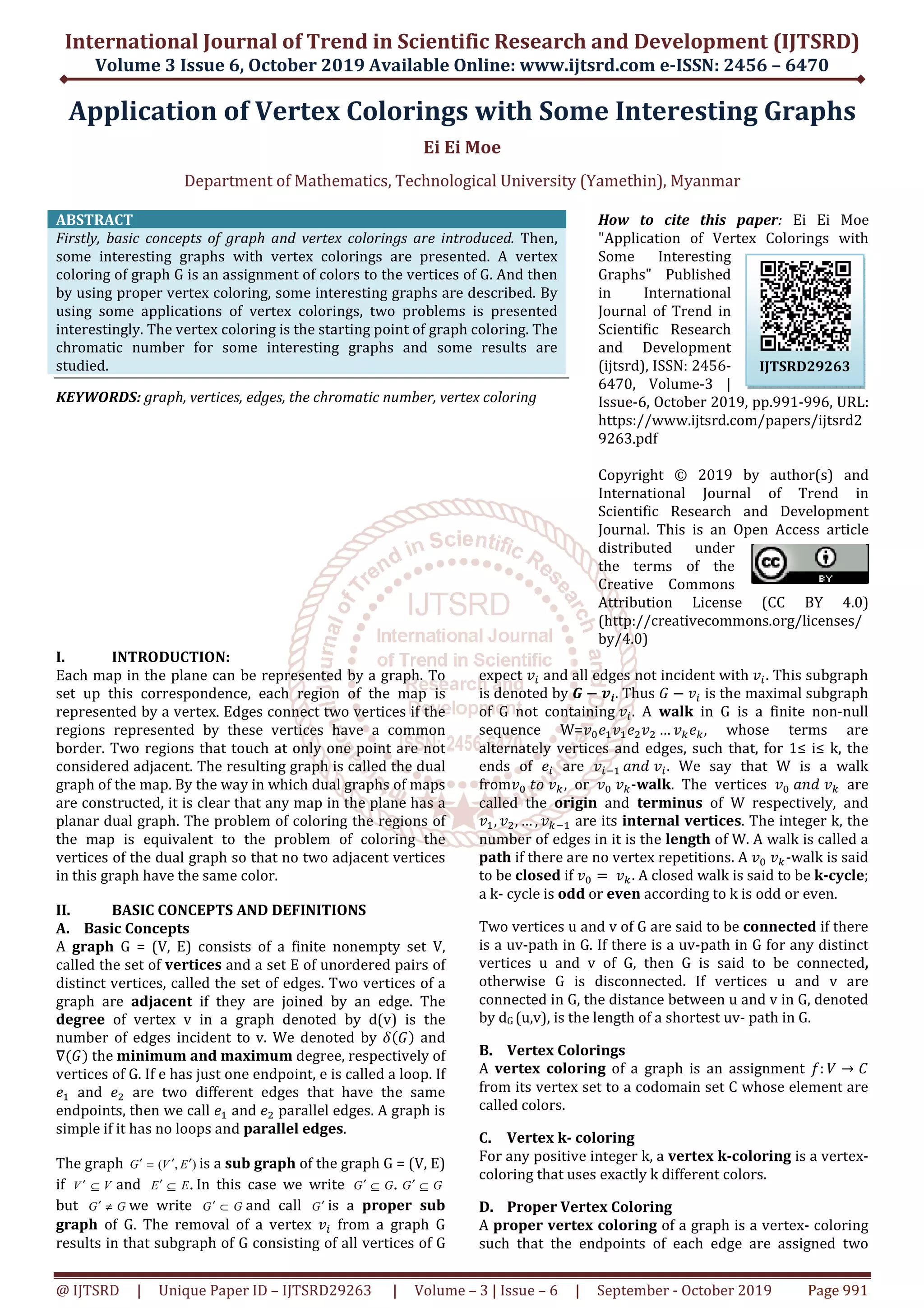 Application of Vertex Colorings with Some Interesting Graphs | PDF