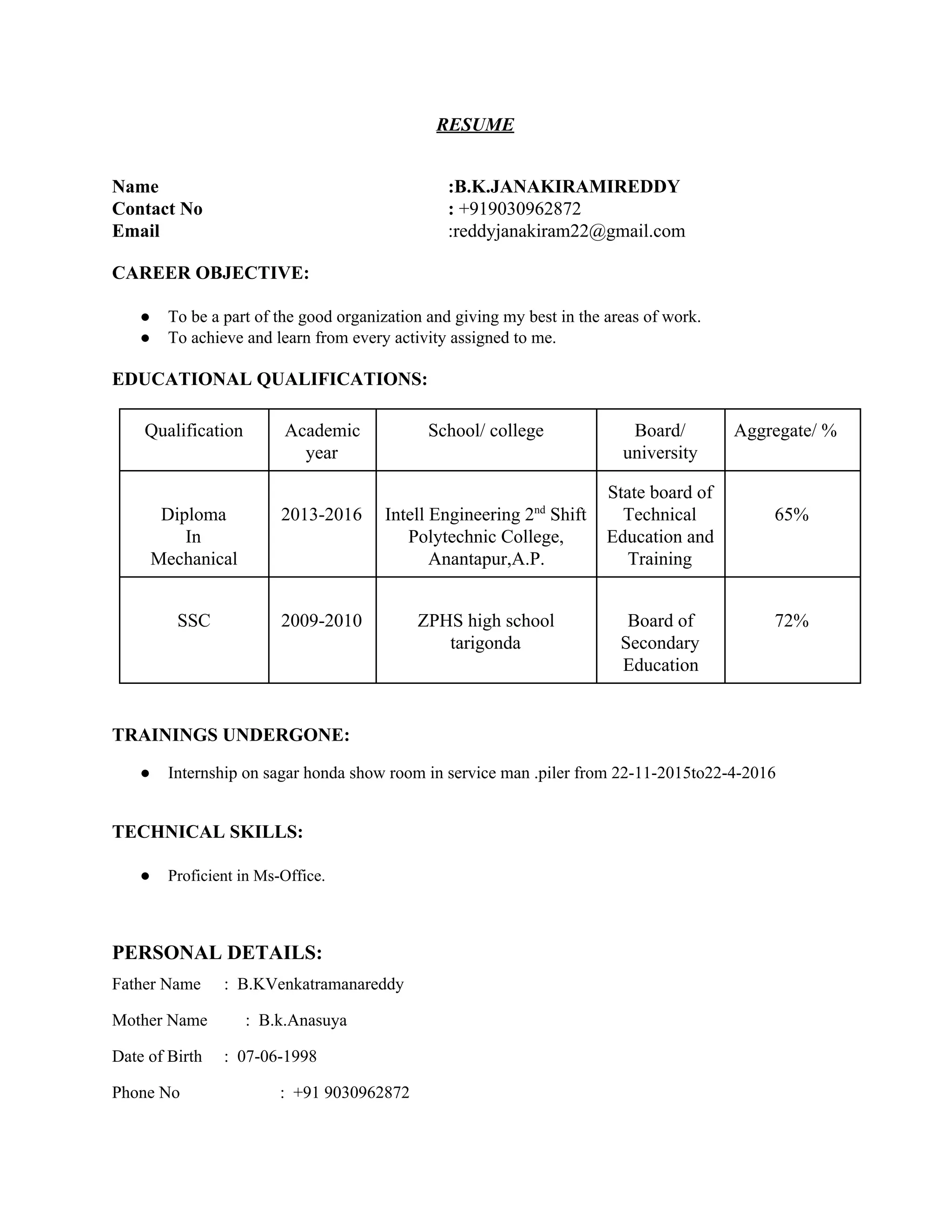 JANAKI RAM RESUME | PDF