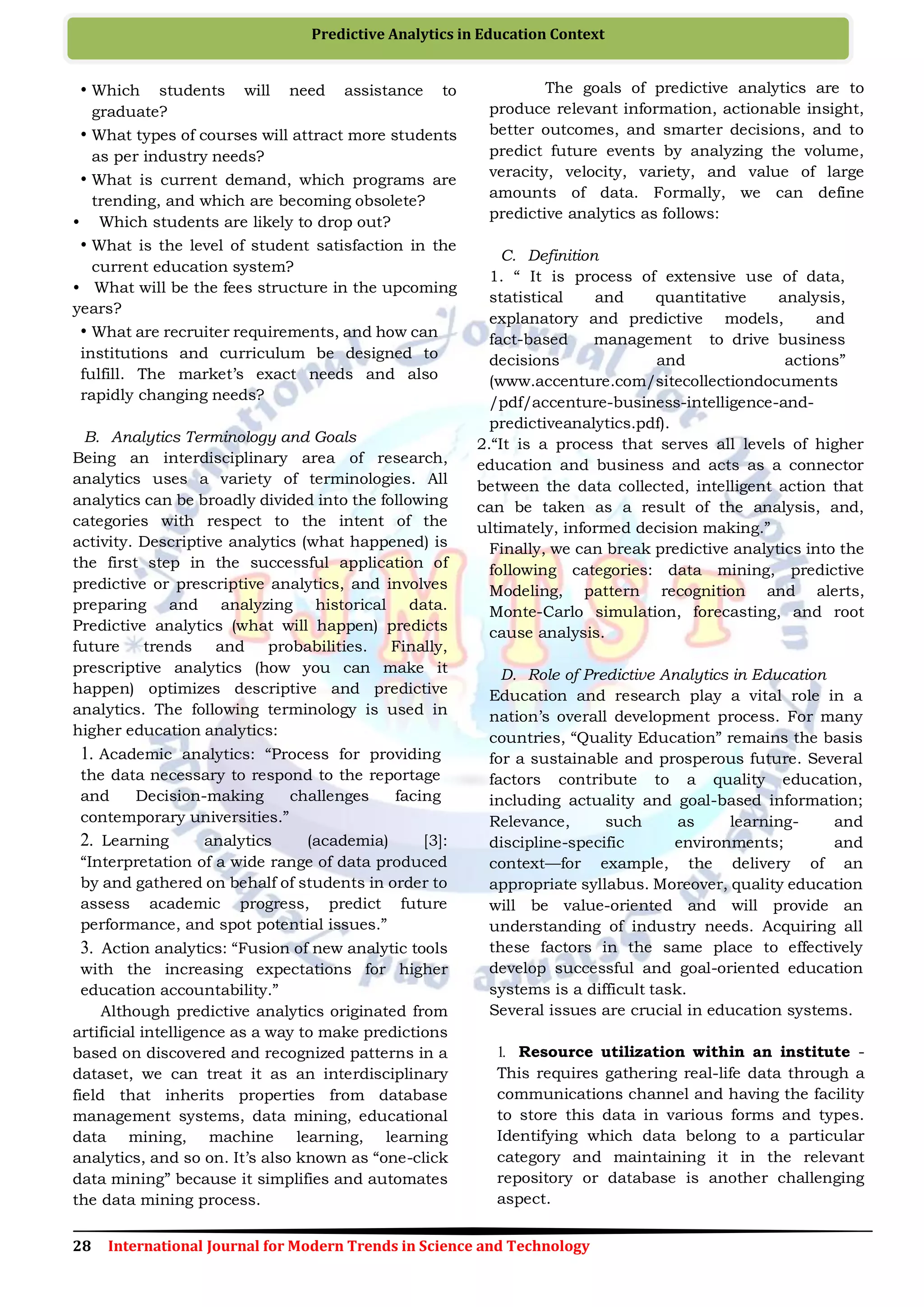 Predictive Analytics in Education Context | PDF