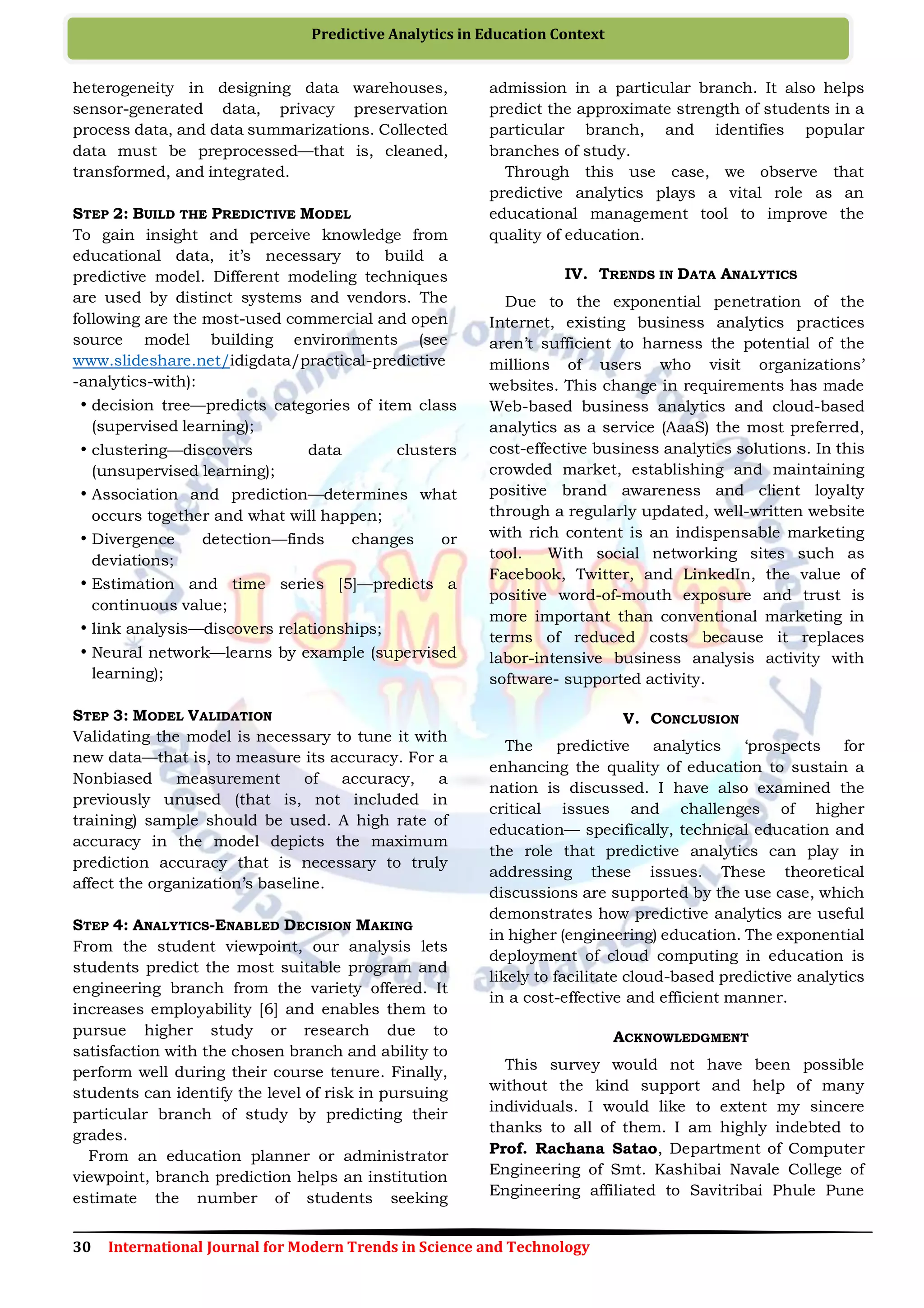 Predictive Analytics in Education Context | PDF