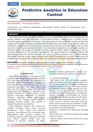 Predictive Analytics in Education Context | PDF
