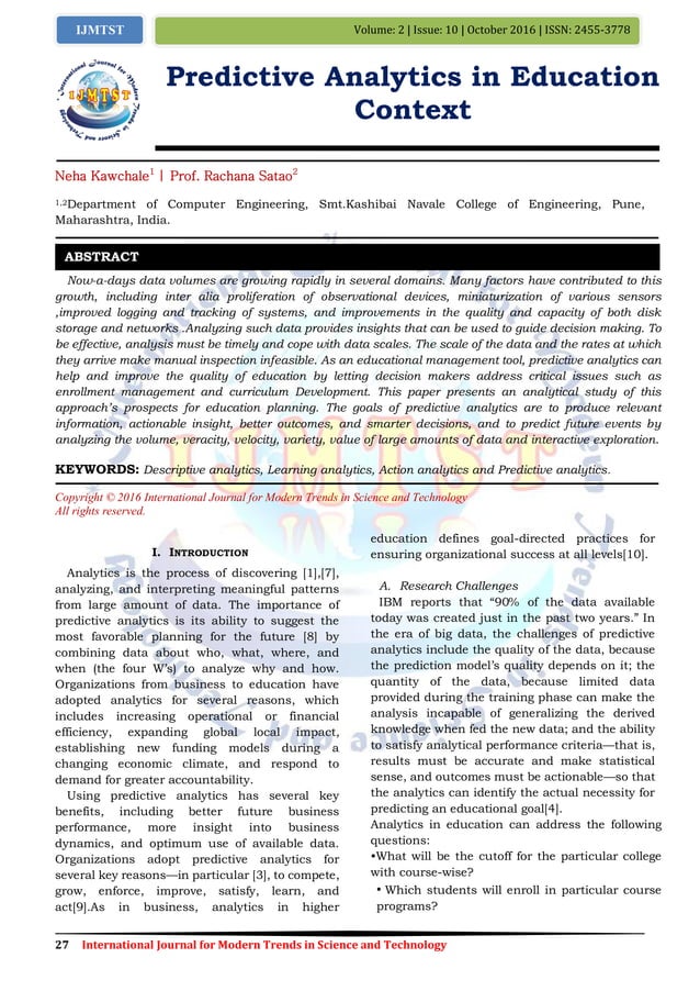 Predictive Analytics in Education Context | PDF