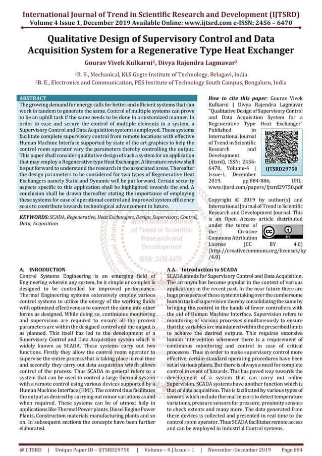 Qualitative Design of Supervisory Control and Data Acquisition System for a Regenerative Type ...