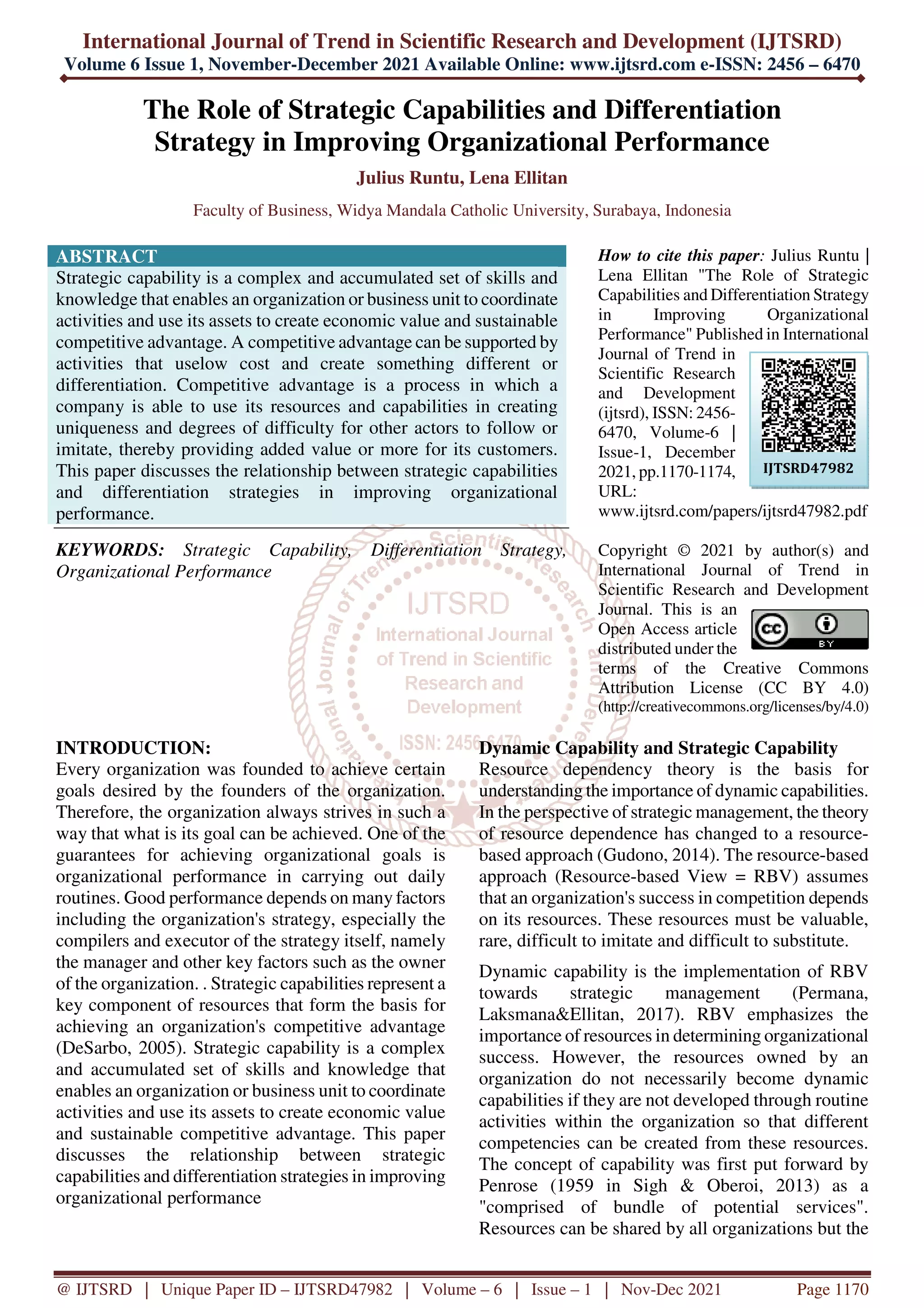 The Role of Strategic Capabilities and Differentiation Strategy in ...