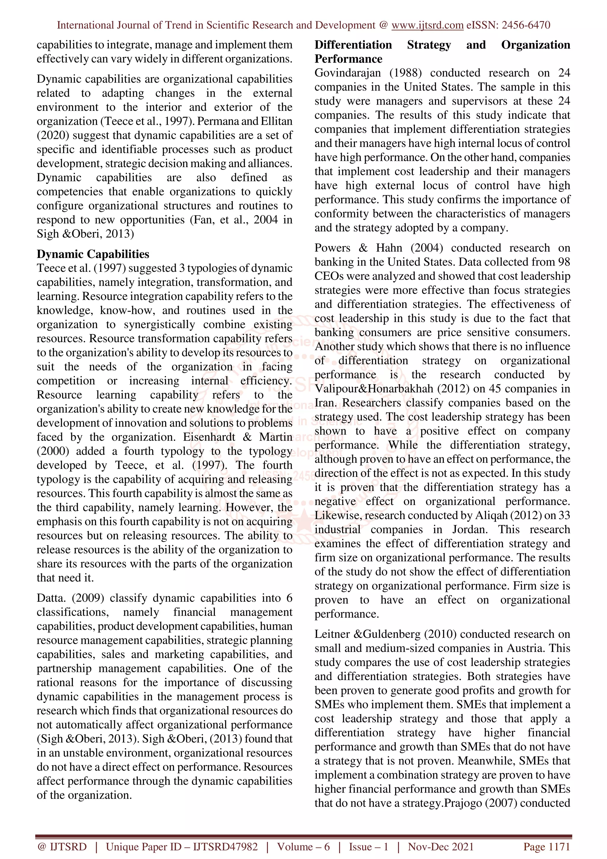 The Role of Strategic Capabilities and Differentiation Strategy in Improving Organizational ...