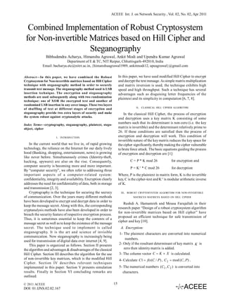 Combined Implementation of Robust Cryptosystem for Non-invertible Matrices based on Hill Cipher ...