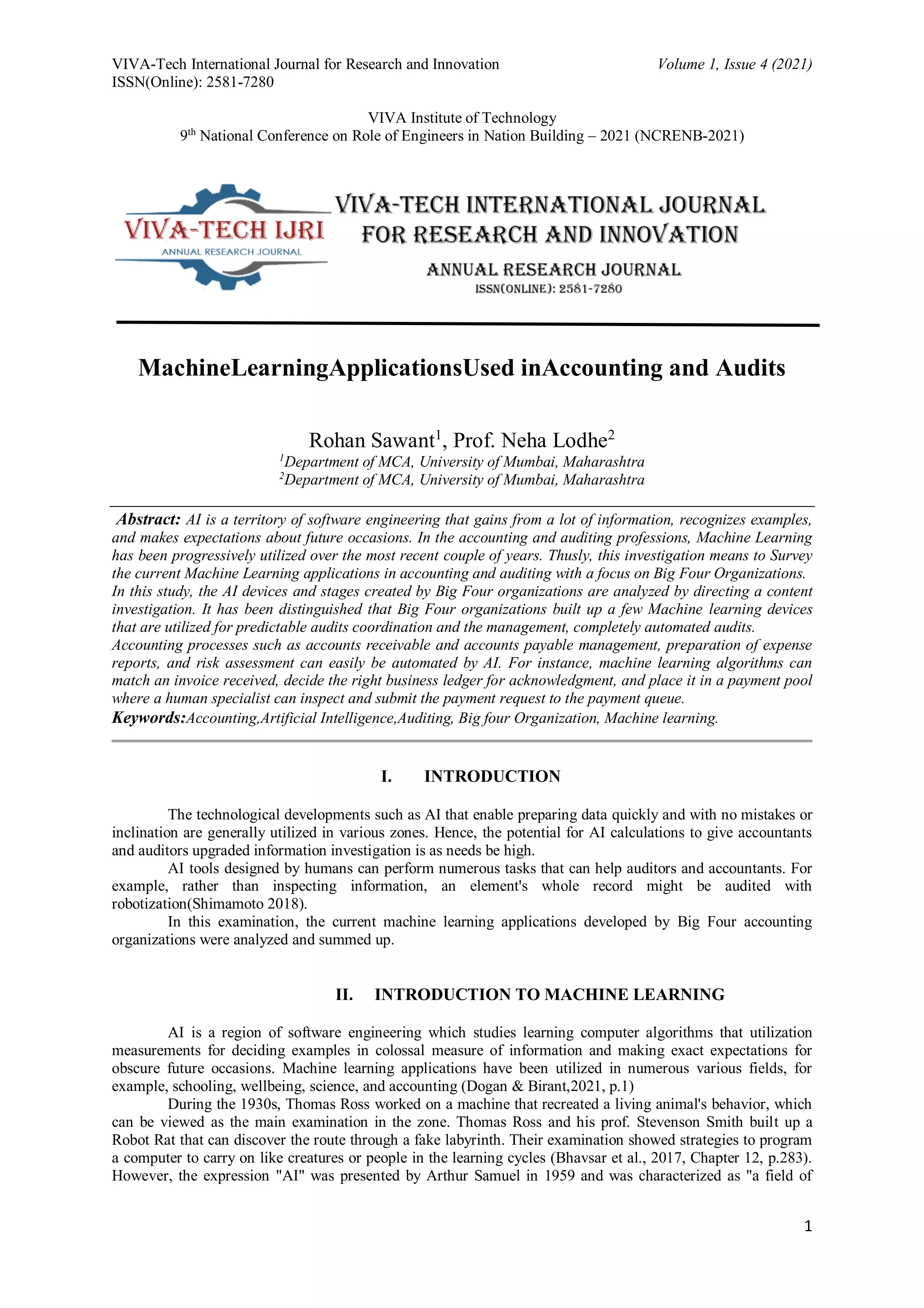 Machine learning applications used in accounting and audits | PDF
