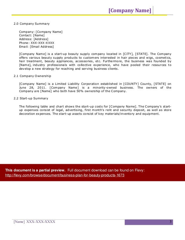 Cosmetics Business Plan Cosmetics Business Plan