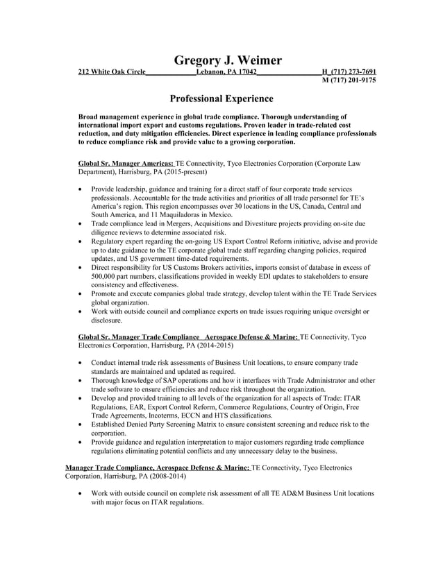 resume gregory.linkedin | DOC | Logistics and Transportation Industry | Industries