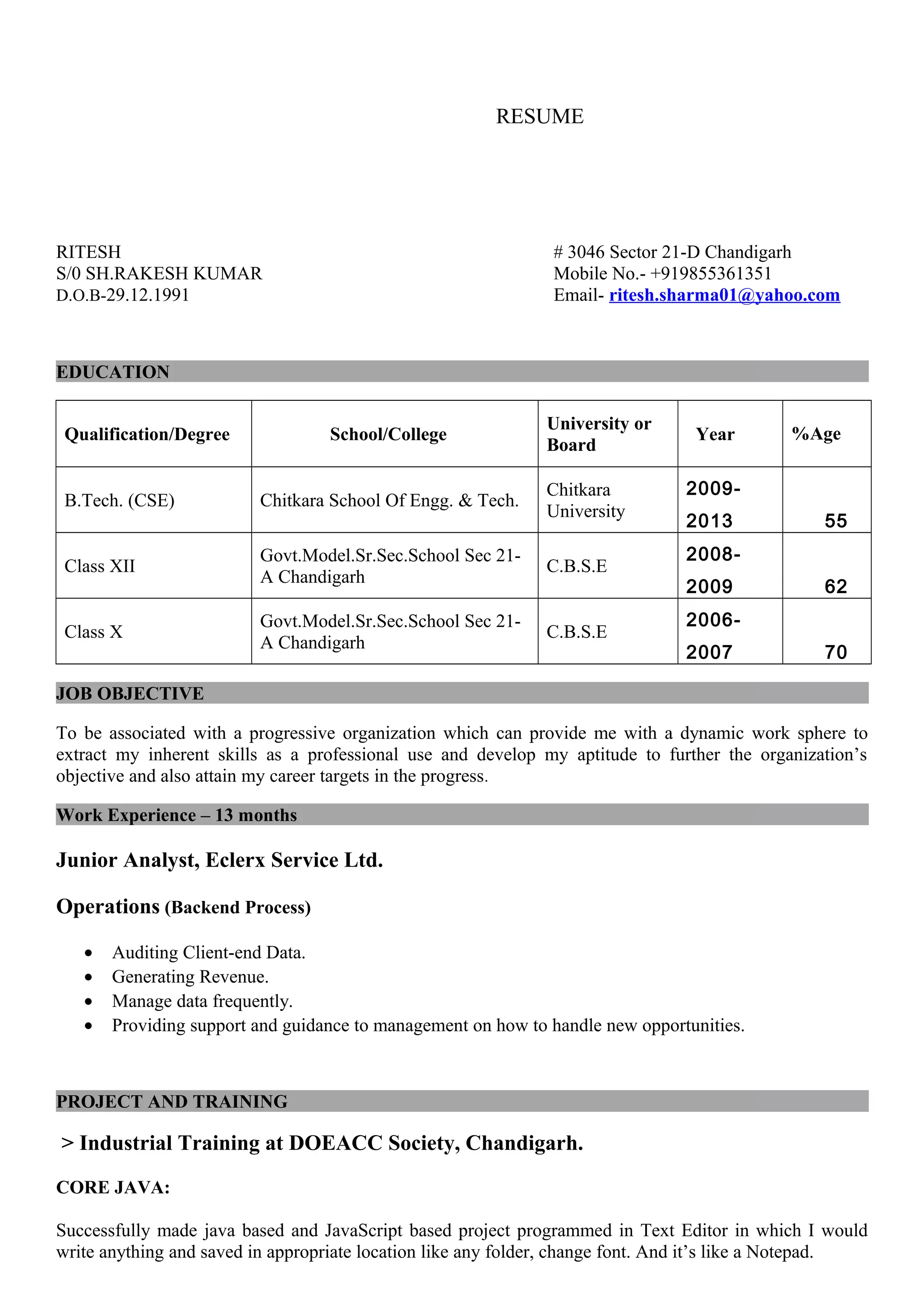ritesh resume | DOC