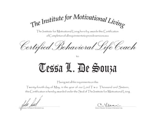 CBLC Certificate T De Souza | PDF | Educational Assessment | Education