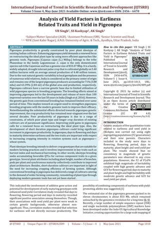 Analysis of Yield Factors in Earliness Related Traits and Yield in Pigeonpea | PDF