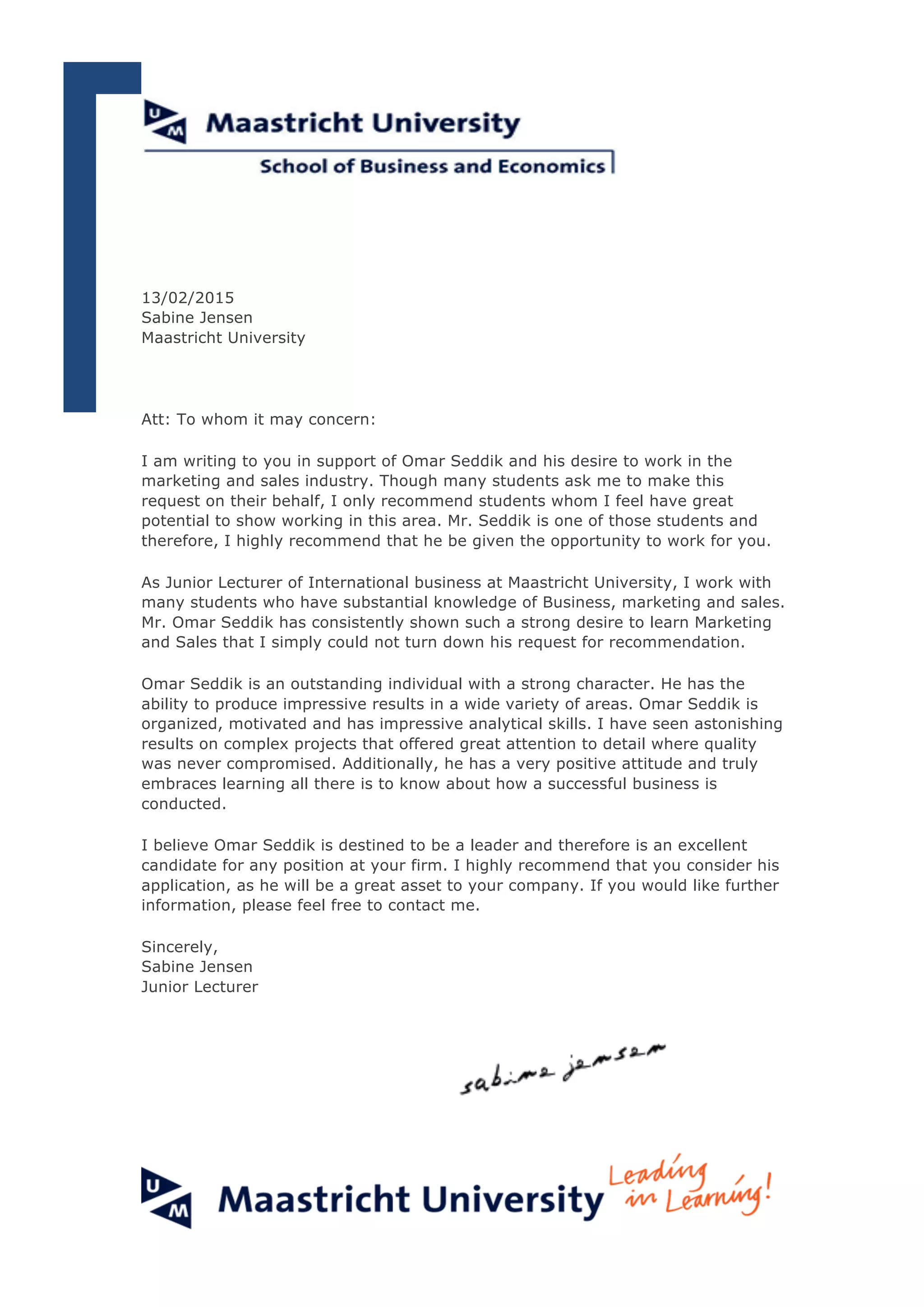 Reference letter Sabine | PDF