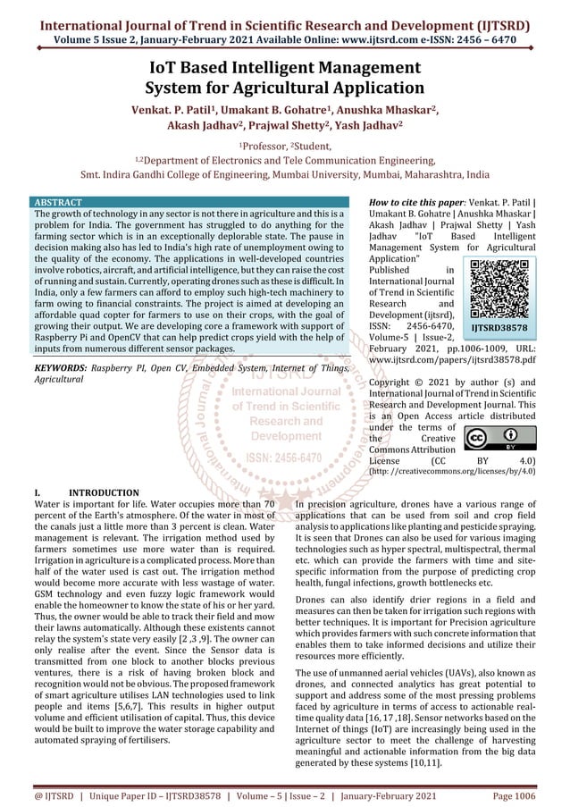 IoT Based Intelligent Management System for Agricultural Application ...