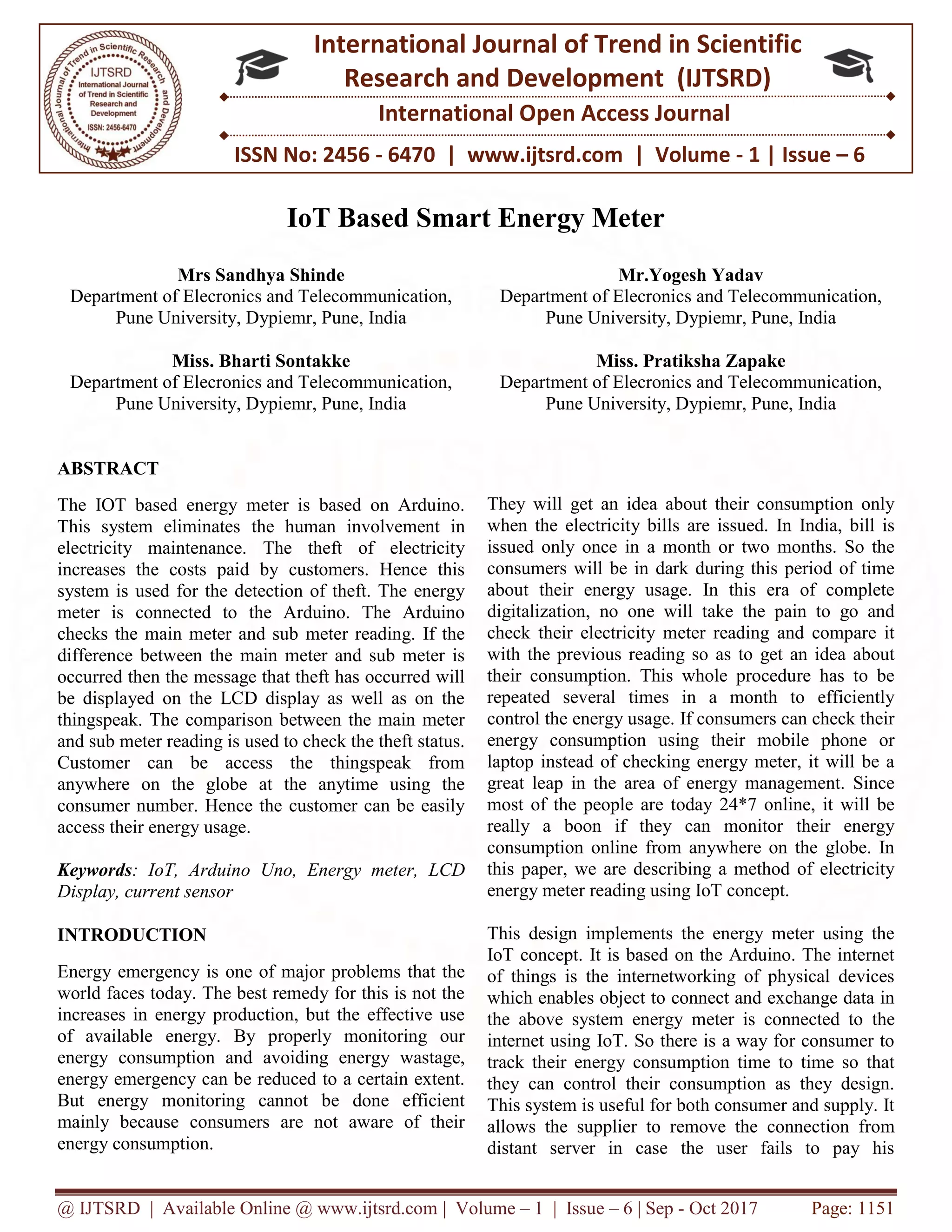 IoT Based Smart Energy Meter | PDF