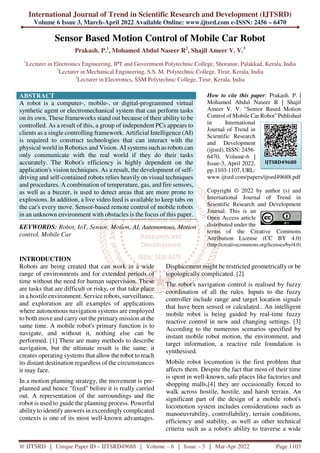 Sensor Based Motion Control of Mobile Car Robot | PDF