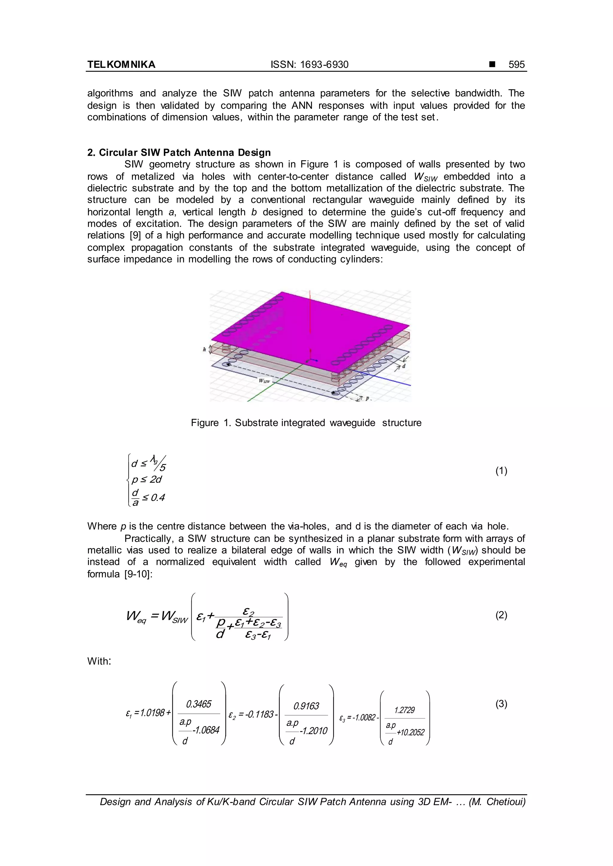 Design and Analysis of Ku/K-band Circular SIW Patch Antenna Using 3D EM-based Artificial Neural ...