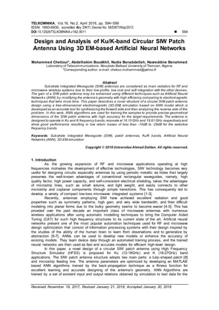 Design and Analysis of Ku/K-band Circular SIW Patch Antenna Using 3D EM-based Artificial Neural ...