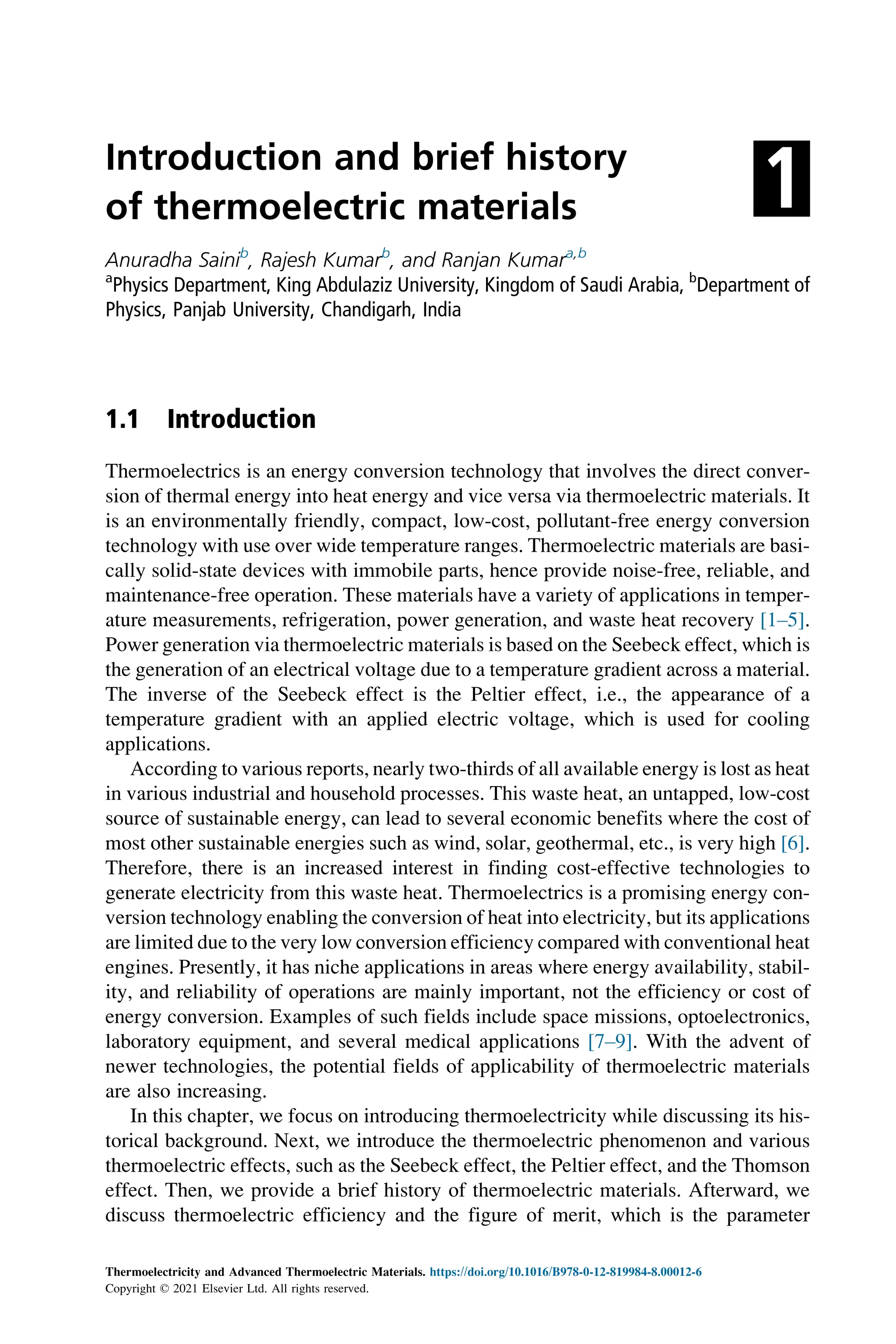 Thermoelectricity And Advanced Thermoelectric Materials Ranjan Kumar | PDF