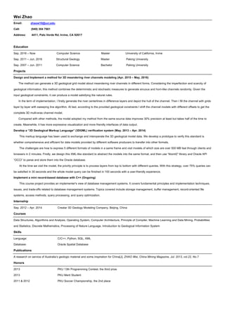 Wei_Zhao_Resume | PDF | Databases | Computer Software and Applications
