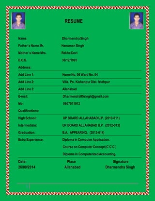 Dharmendra Singh Resume | DOCX | Resume Writing and Advice | Job Search