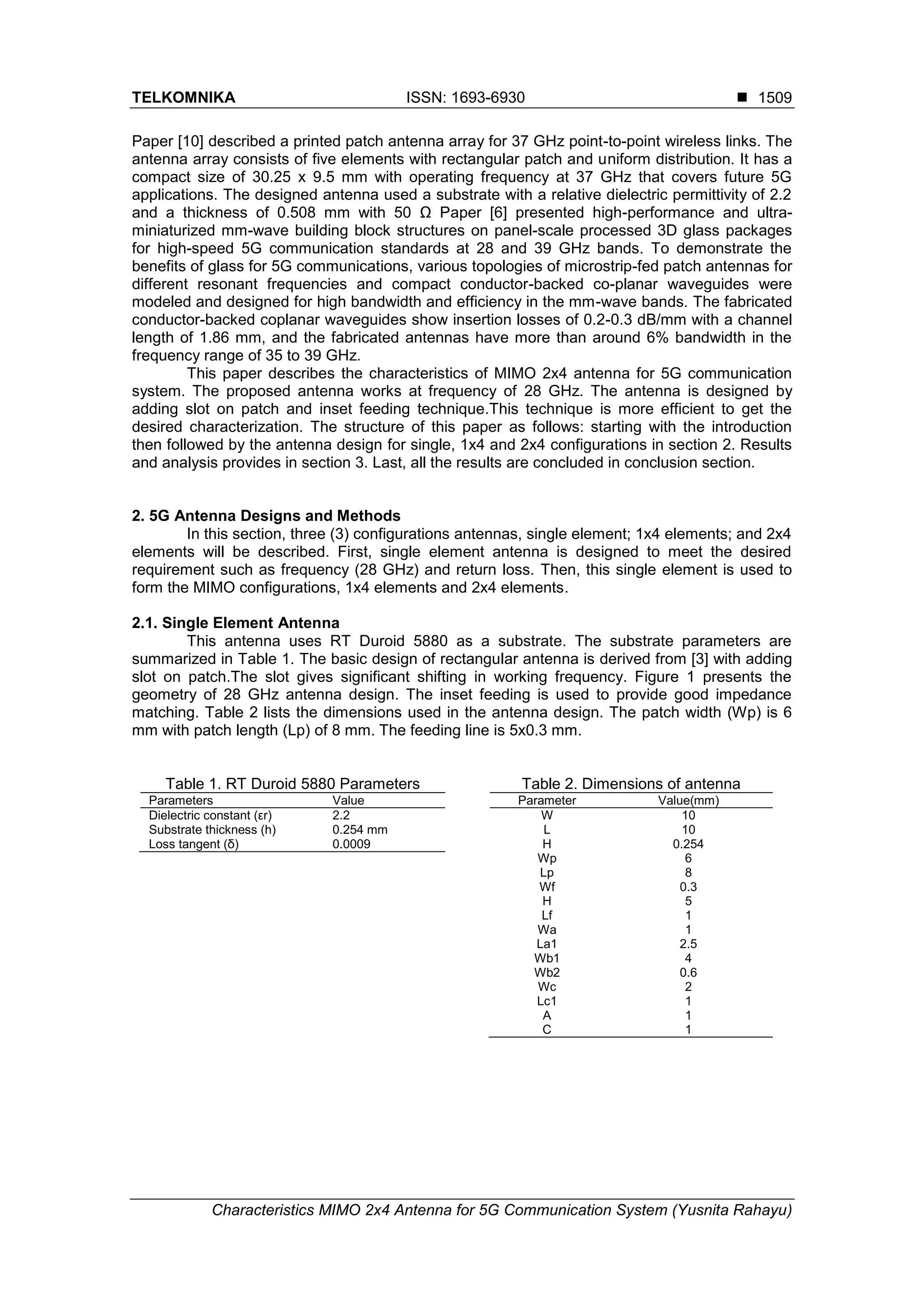 Characteristics MIMO 2x4 Antenna for 5G Communication System | PDF ...