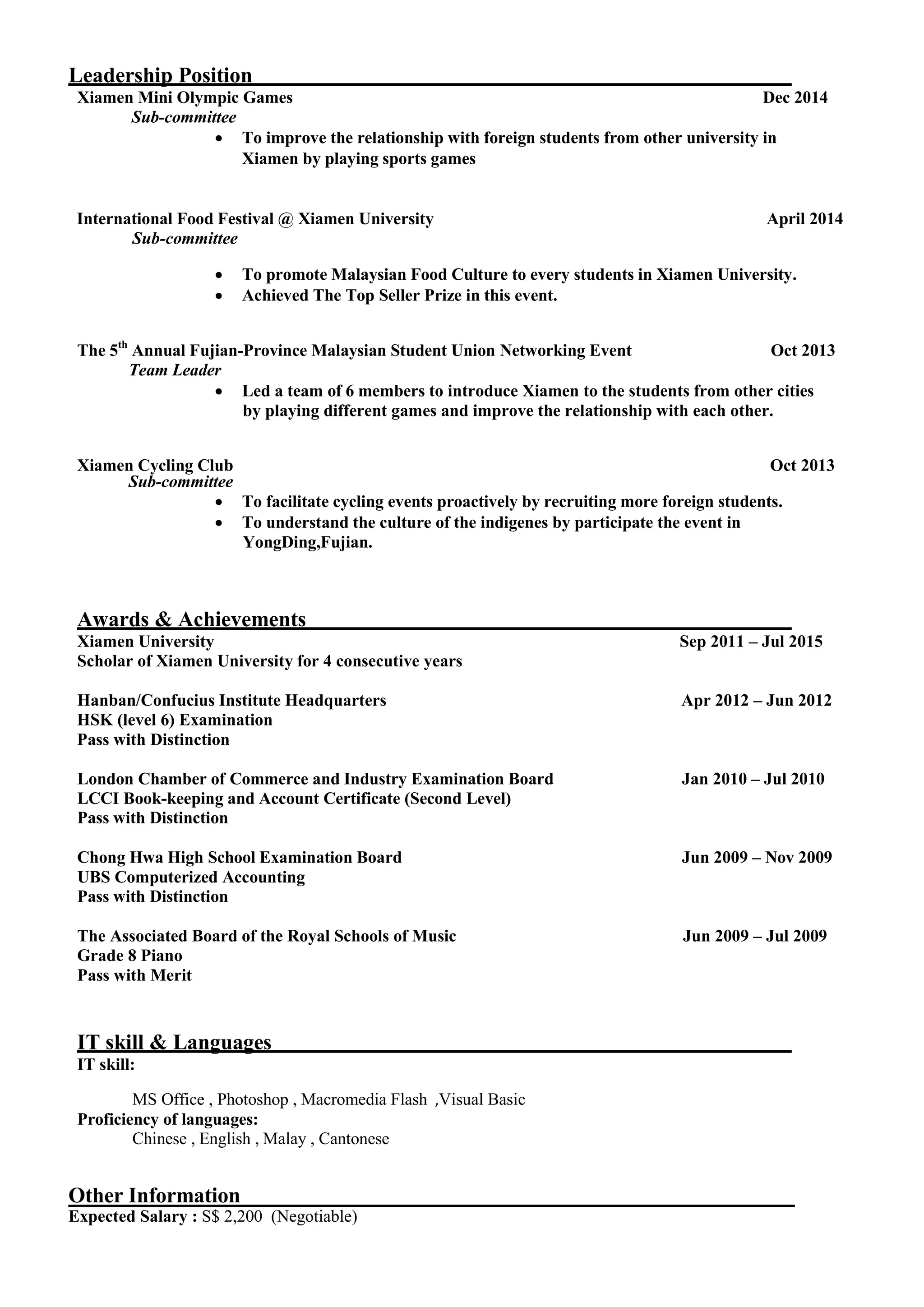 Resume - Management Trainee (LING PEI YEE) | PDF | Business Administration | Business