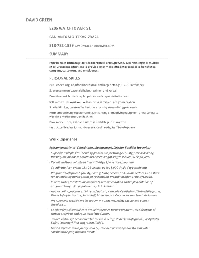 Recreation Events Resume (1) | DOCX | Scuba Diving | Extreme Sports