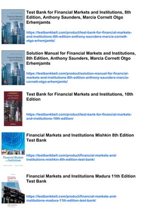 Test Bank for Financial Markets and Institutions, 5th Edition: Saunders ...